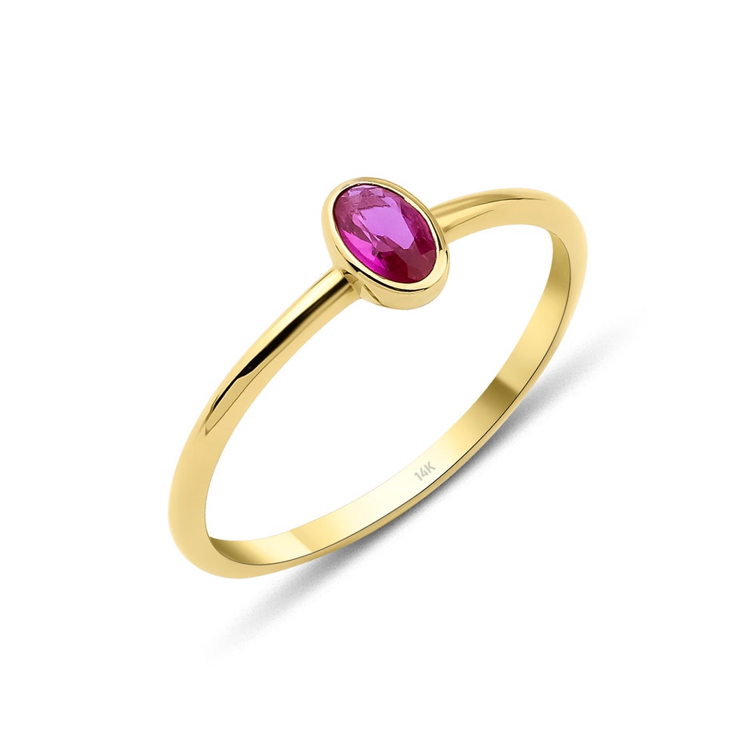 Ruby Ring in 14K Solid Gold / Yellow Gold Lab Ruby Ring / 14K - Etsy