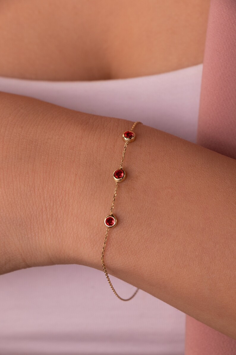 Ruby Bracelet in 14K Gold / Real 14K Solid Gold Bracelet - Etsy
