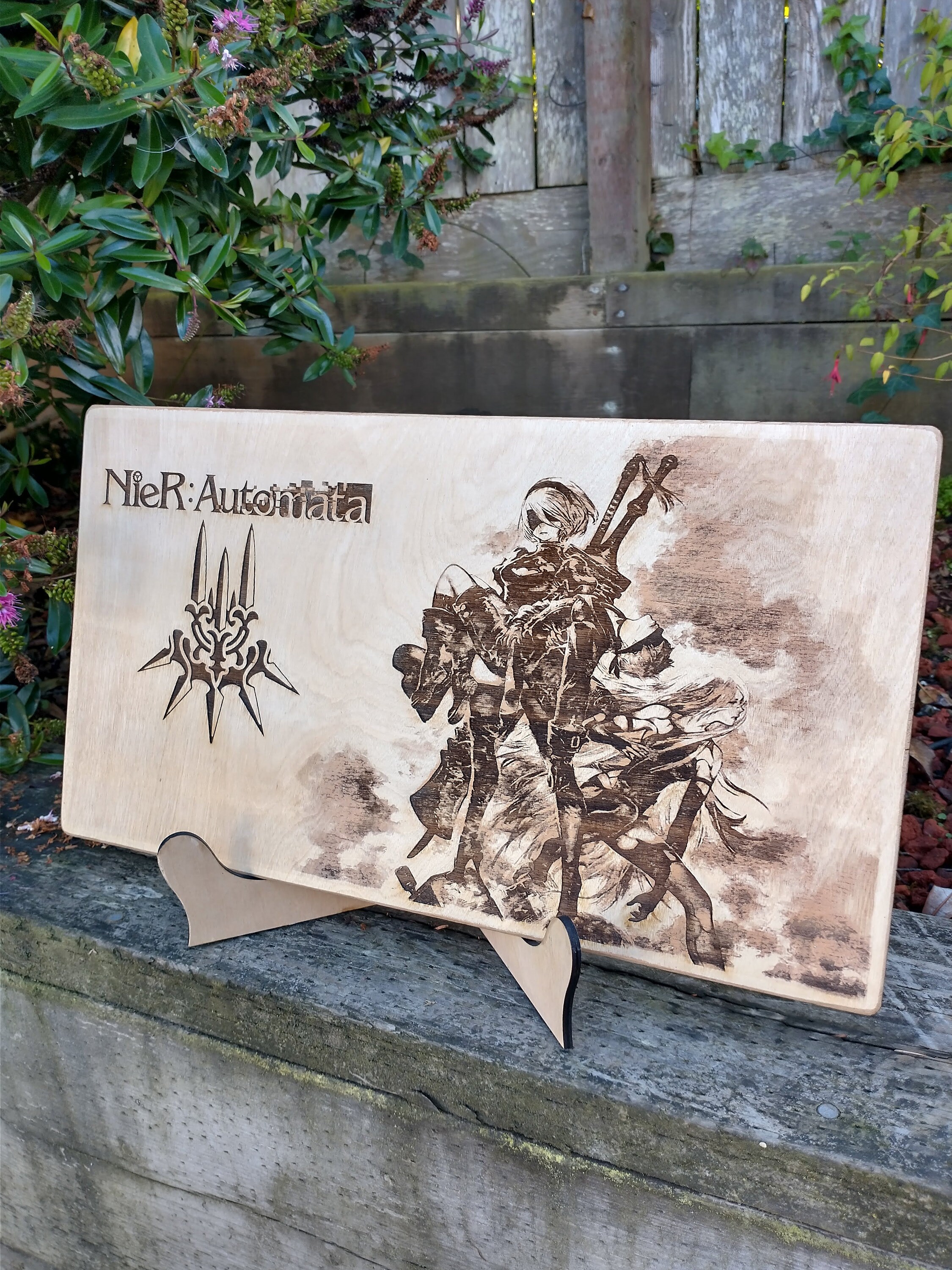 Laser Engraved Nier Automata Artwork on Birch Hardwood Plywood - Etsy
