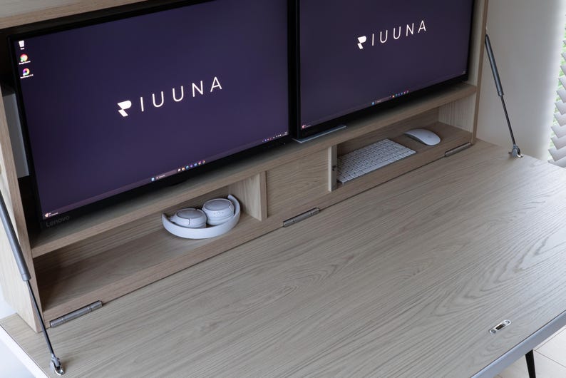 Wall-mounted Foldable Desk for Dual 27" Monitors, Large Murphy Desk for ...