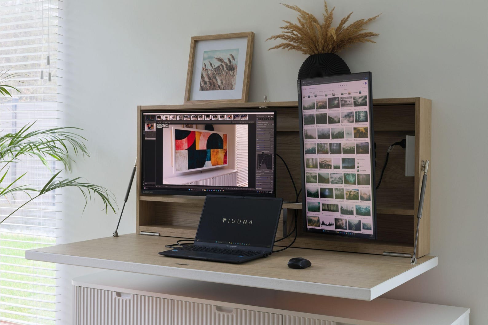 Wall-mounted Foldable Desk for Dual 27" Monitors, Large Murphy Desk for ...