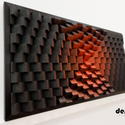 Wood Wall Art Red Black Parametric Sound Diffuser | Etsy