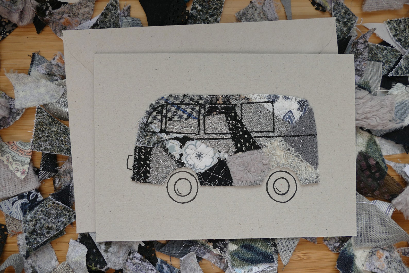 Handmade Large Fabric Camper Van Card in 'grey' - Etsy