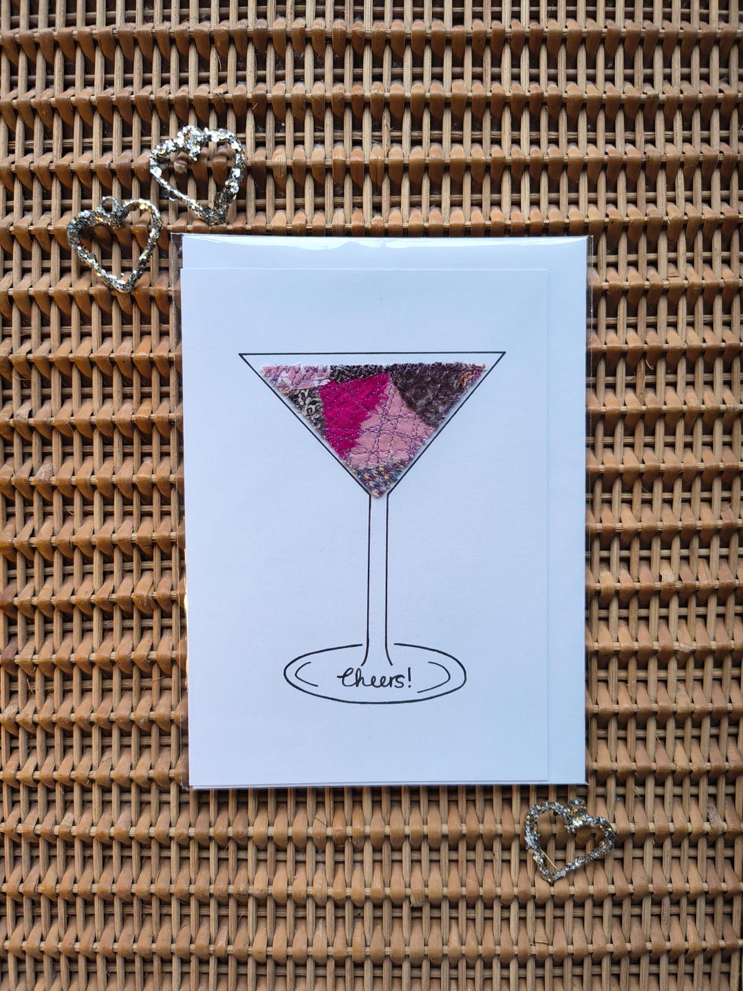 Patchwork Drinks Card | Handmade in Purple Fabrics | Large Size With ...