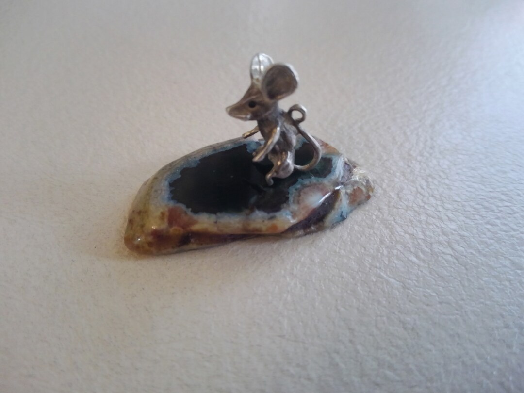 The Mouse is Playing in the Field.silver 925 Natural Agat Stone ...