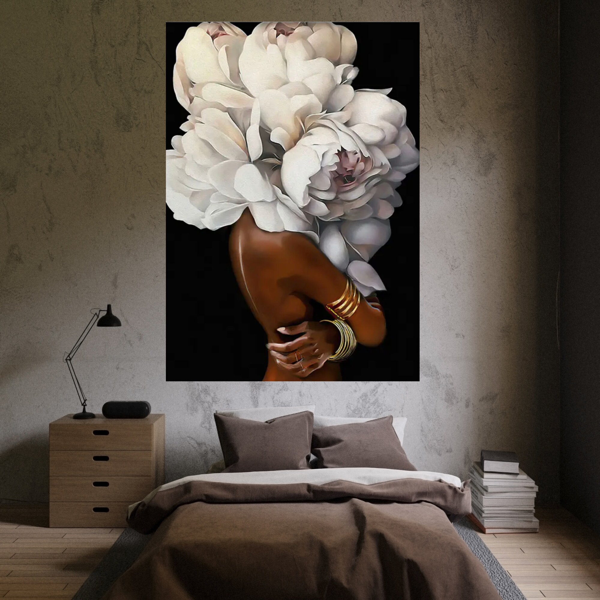 Black Art Poster: Afro Woman With Flowers, Modern Wall Art - Etsy