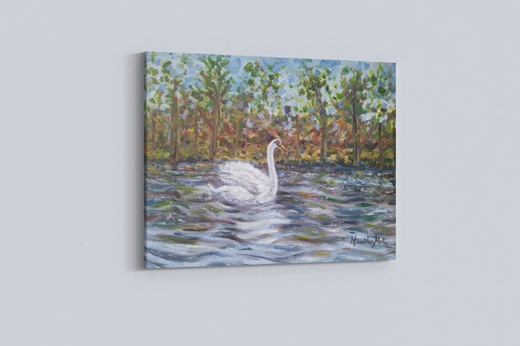 Original 16x12 Inch Swan Painting White Swan Painting Oil - Etsy