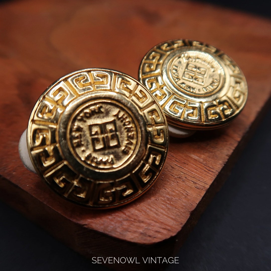 Vintage Signed Givenchy Paris New York Gold Tone Logo Button Round ...