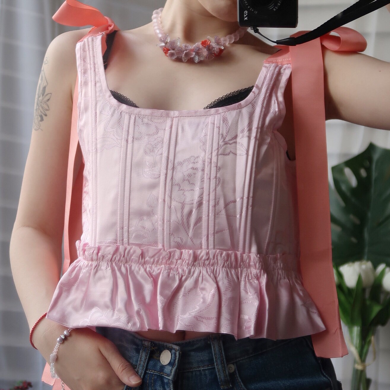 Vintage Remake Pink Satin Corset With Pink Ribbon-handmade Corset - Etsy