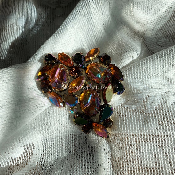 Vintage RARE Schiaparelli Earth Tone Icy Rhinestone Brooch - Etsy