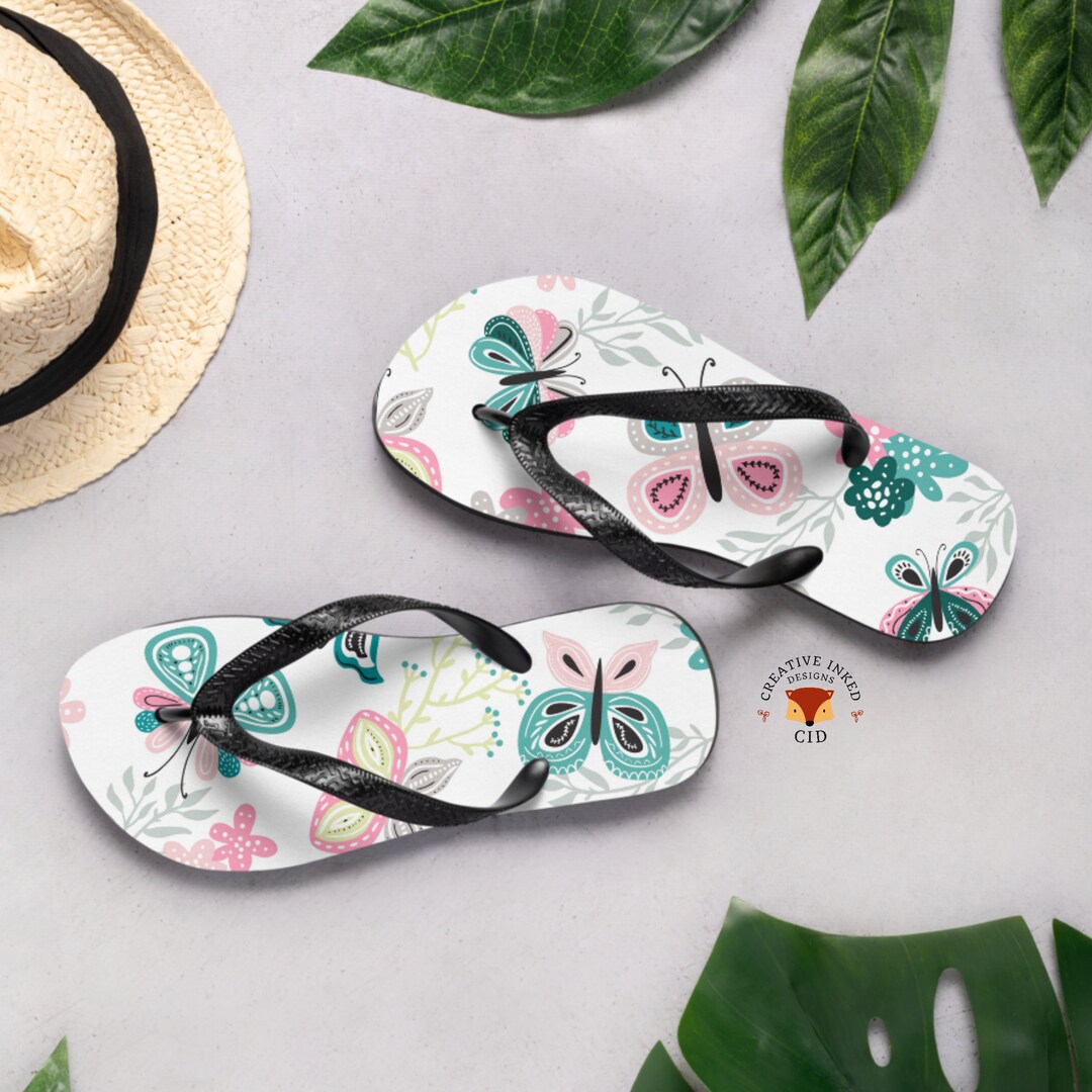 Summer Flip Flops, Butterfly Flip Flops, Beach Sandals, Custom Flip ...