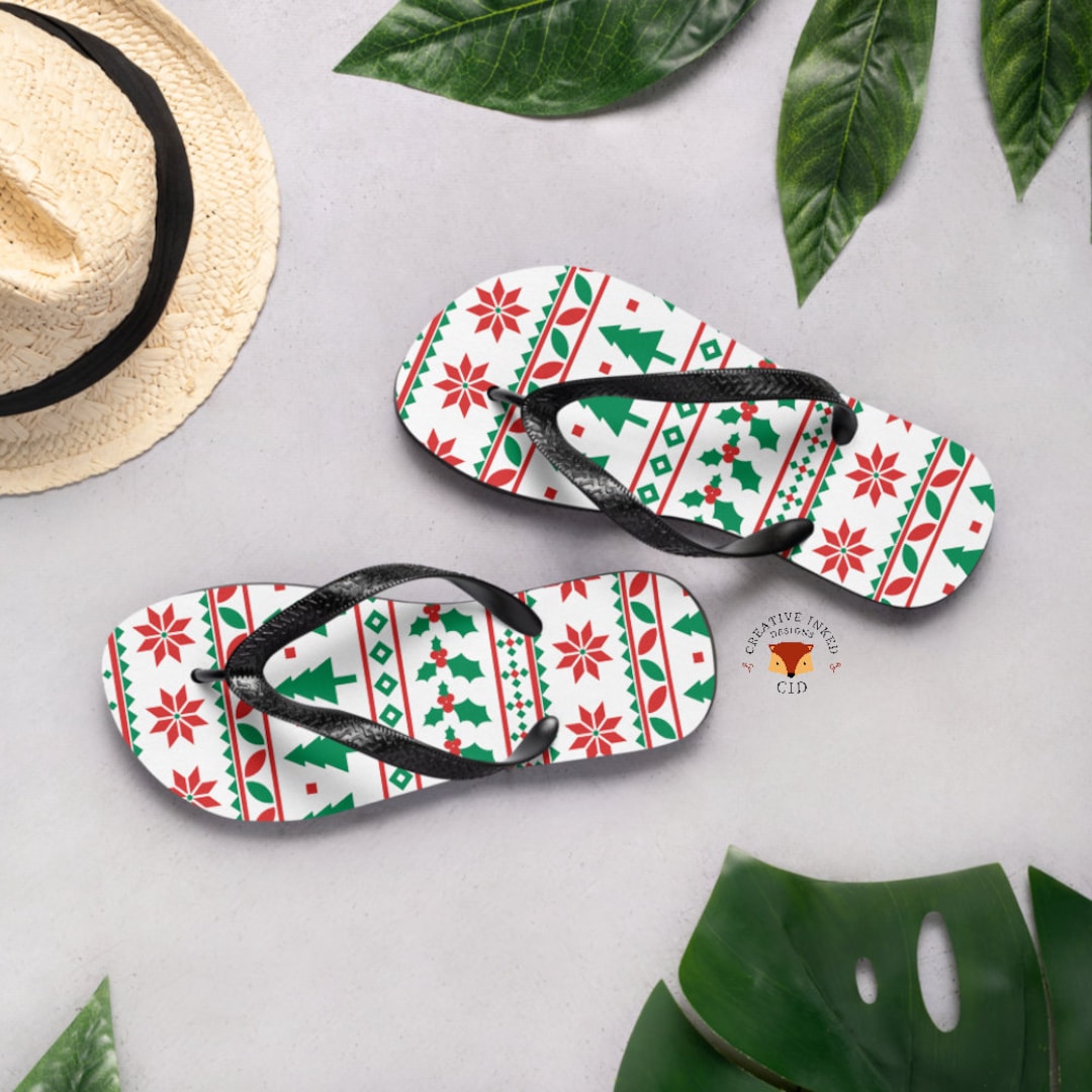 Christmas Flip Flops, Xmas Flip Flops, Winter Holiday Wear, Christmas ...
