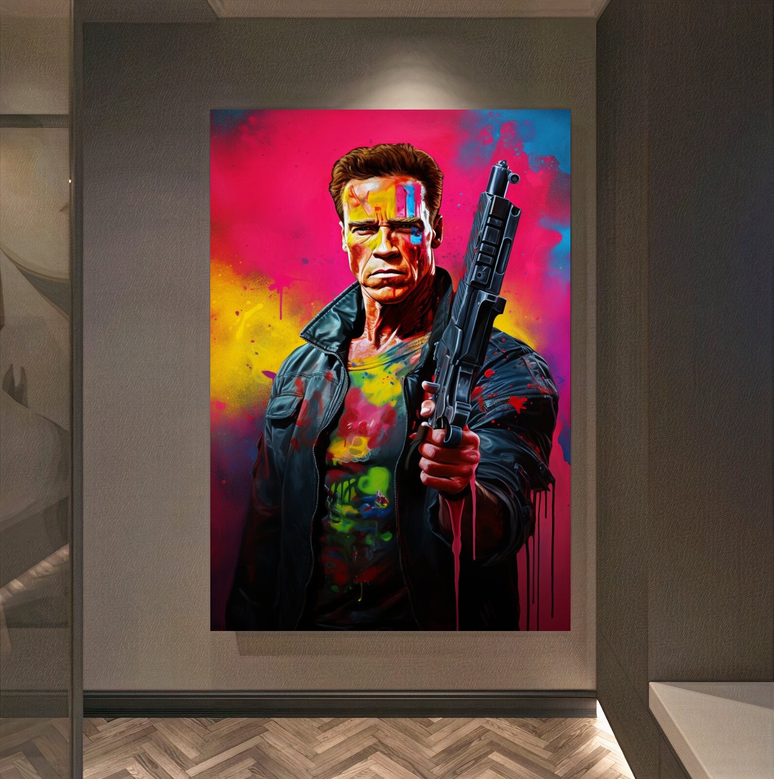 TERMINATOR Arnold Schwarzenegger Art, Large Stretched Print on Canvas ...