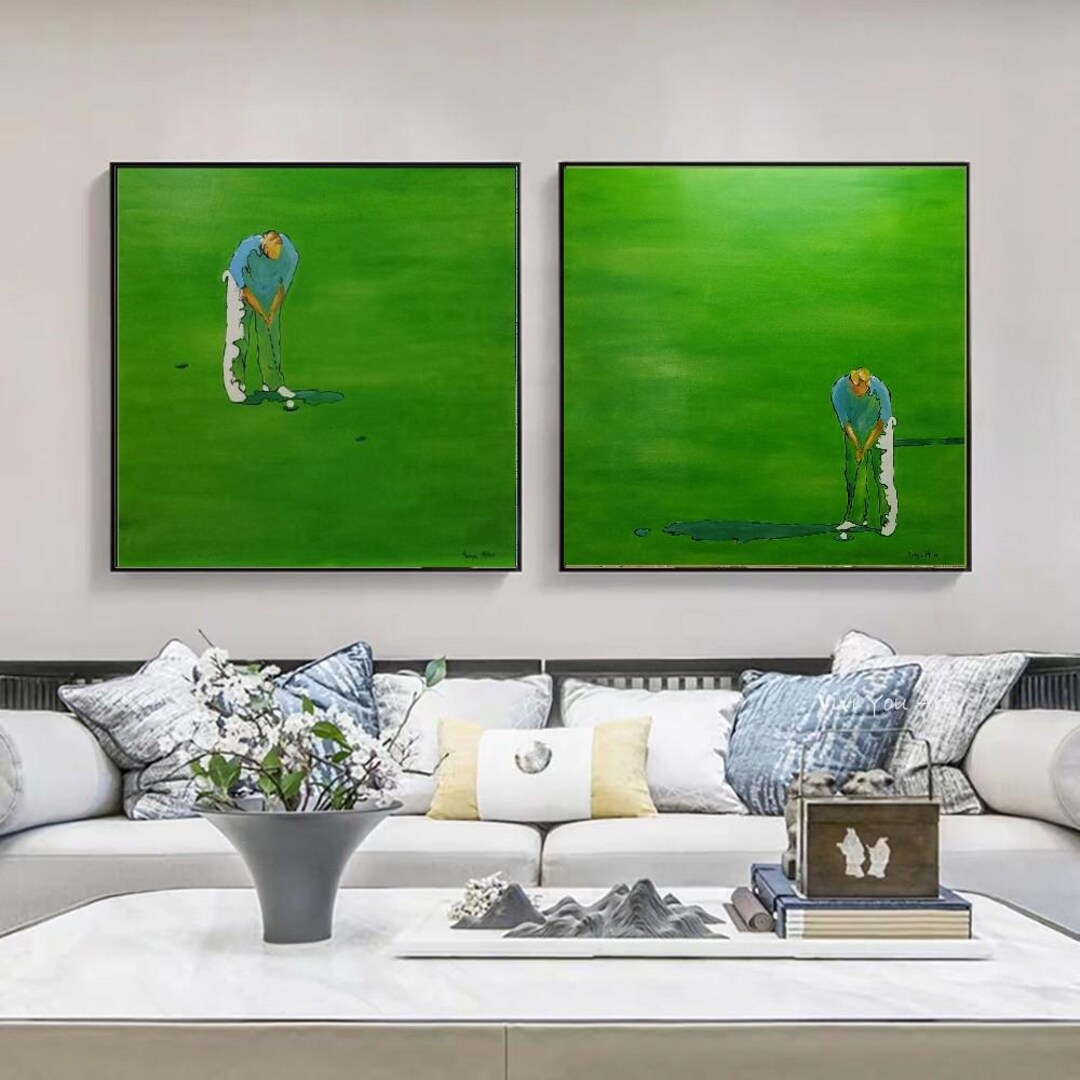 Oil Painting on Canvas, Abstract Golf Man Playing on Green Field ...