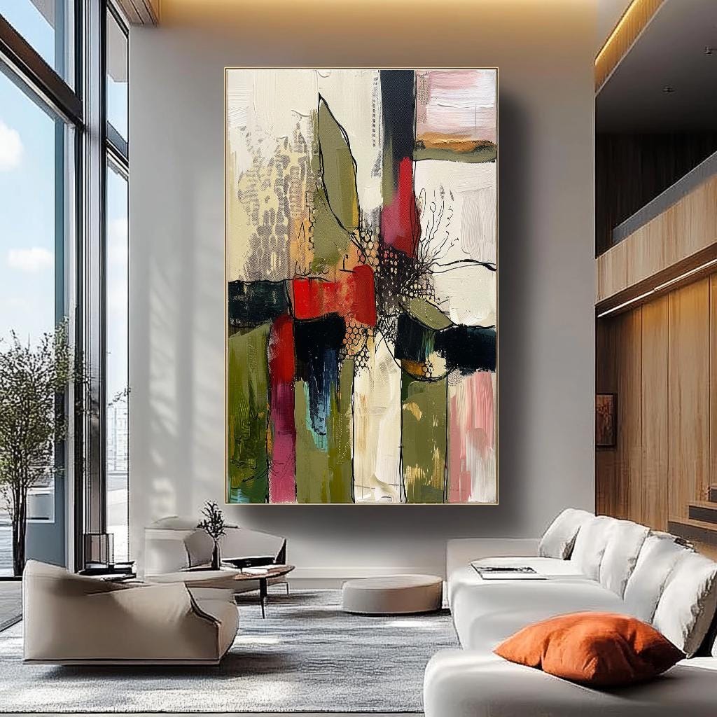 Large Abstract Oil Painting on Linen Canvas: Colorful Impasto Wall Art ...