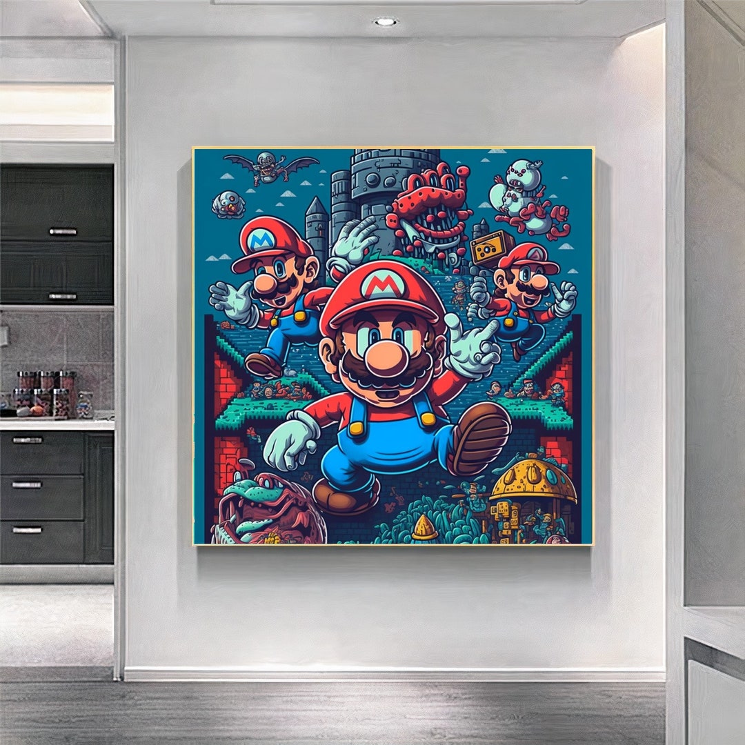 Super Mario Canvas Print – 90s Video Game Art, Colorful Anime Wall ...