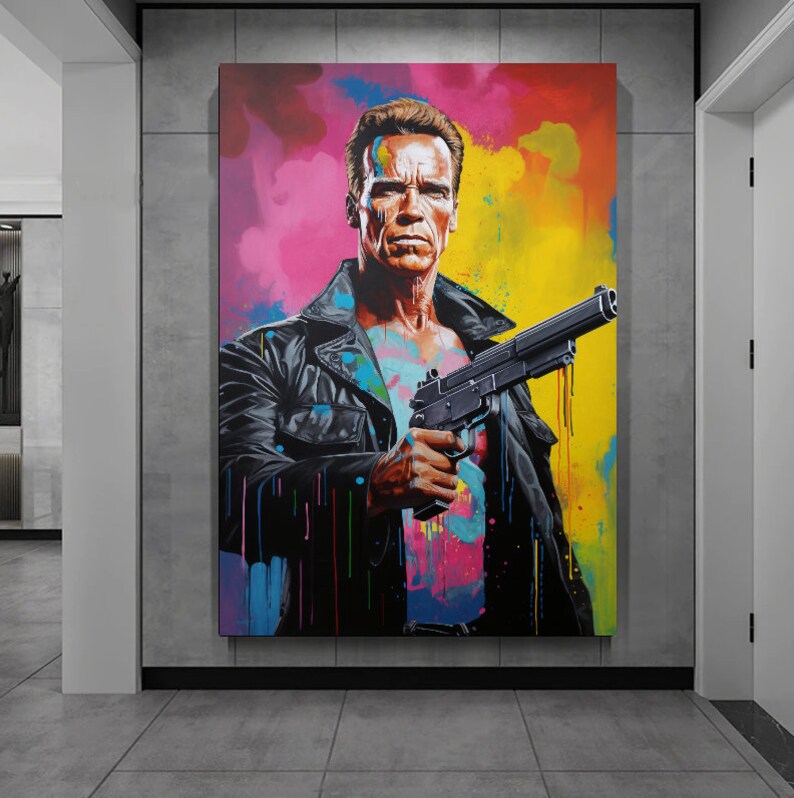 TERMINATOR Arnold Schwarzenegger Art, Large Stretched Print on Canvas ...