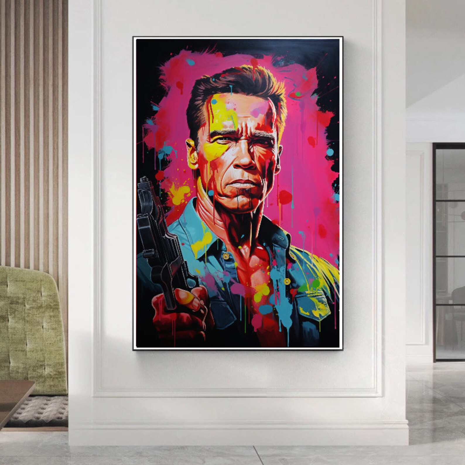 TERMINATOR Arnold Schwarzenegger Art, Large Stretched Print on Canvas ...