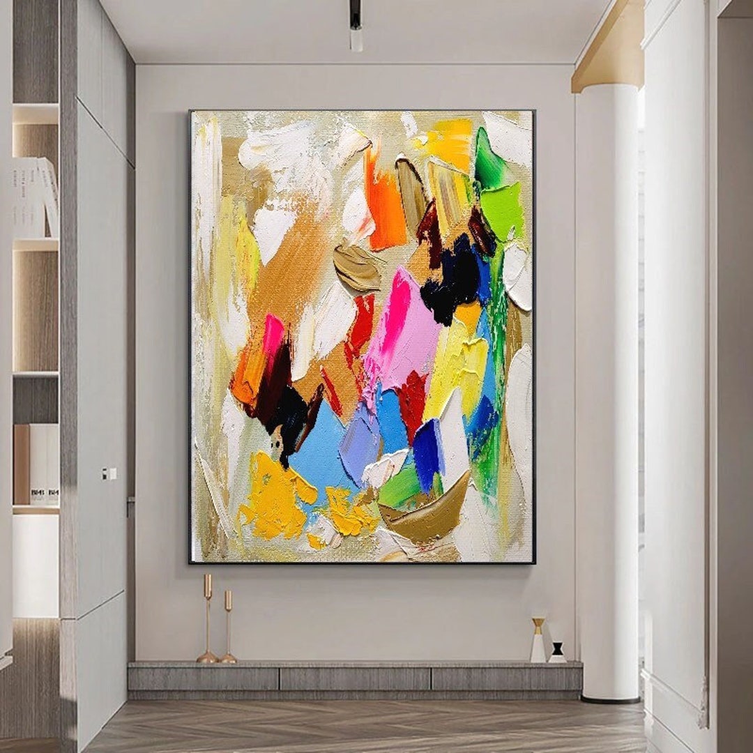 Large Modern Abstract Oil Painting on Canvas, Vivid Color Impasto Wall ...