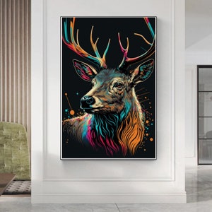 Colorful Deer Stretched Print on Canvas, Graffiti Deer Street Art Wall ...