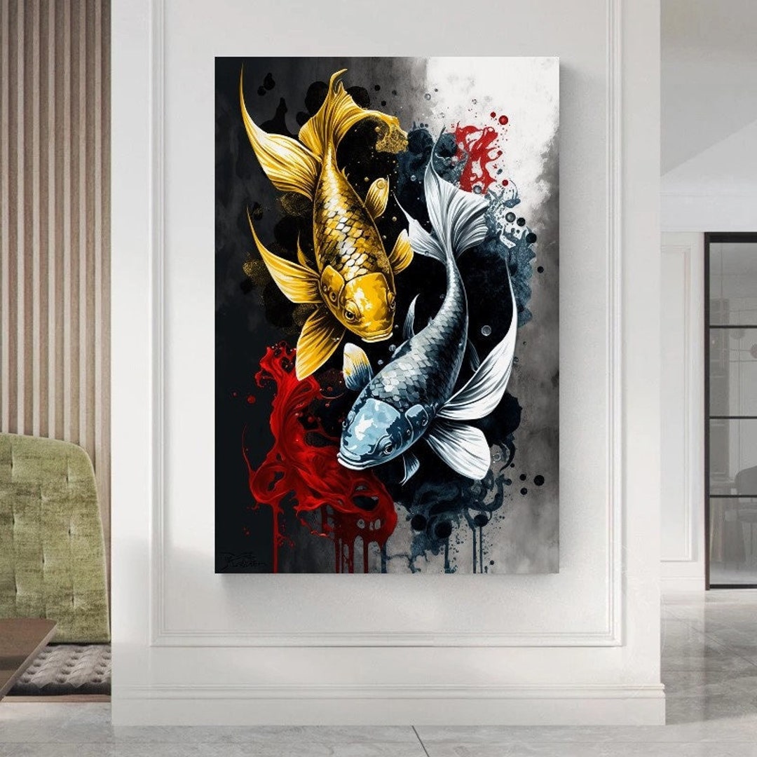 Gold and Silver Koi Fish Graffiti Art - Stretched Canvas Print - Etsy UK