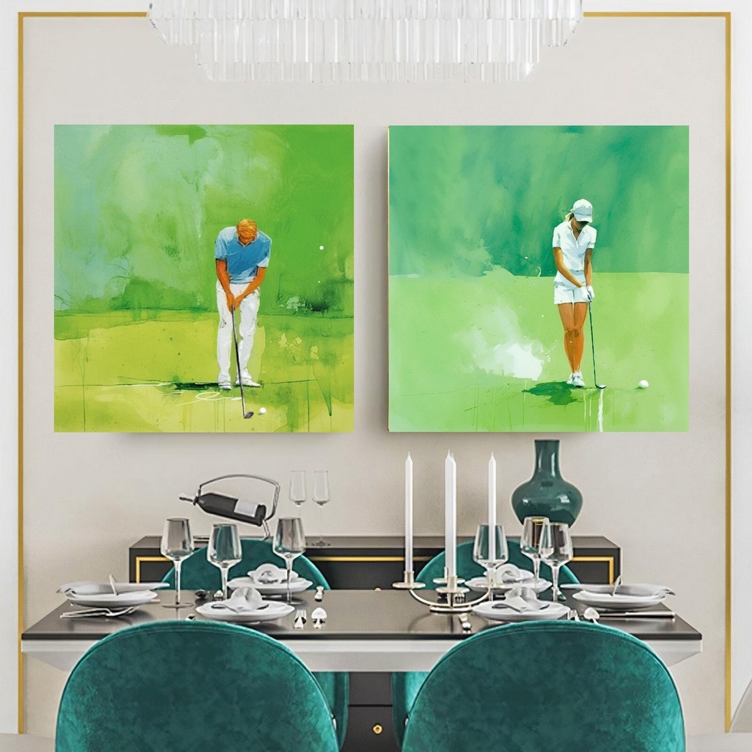 Print on Canvas Stretched Golf Man Woman Golfer, Fashion Wall Art Decor ...