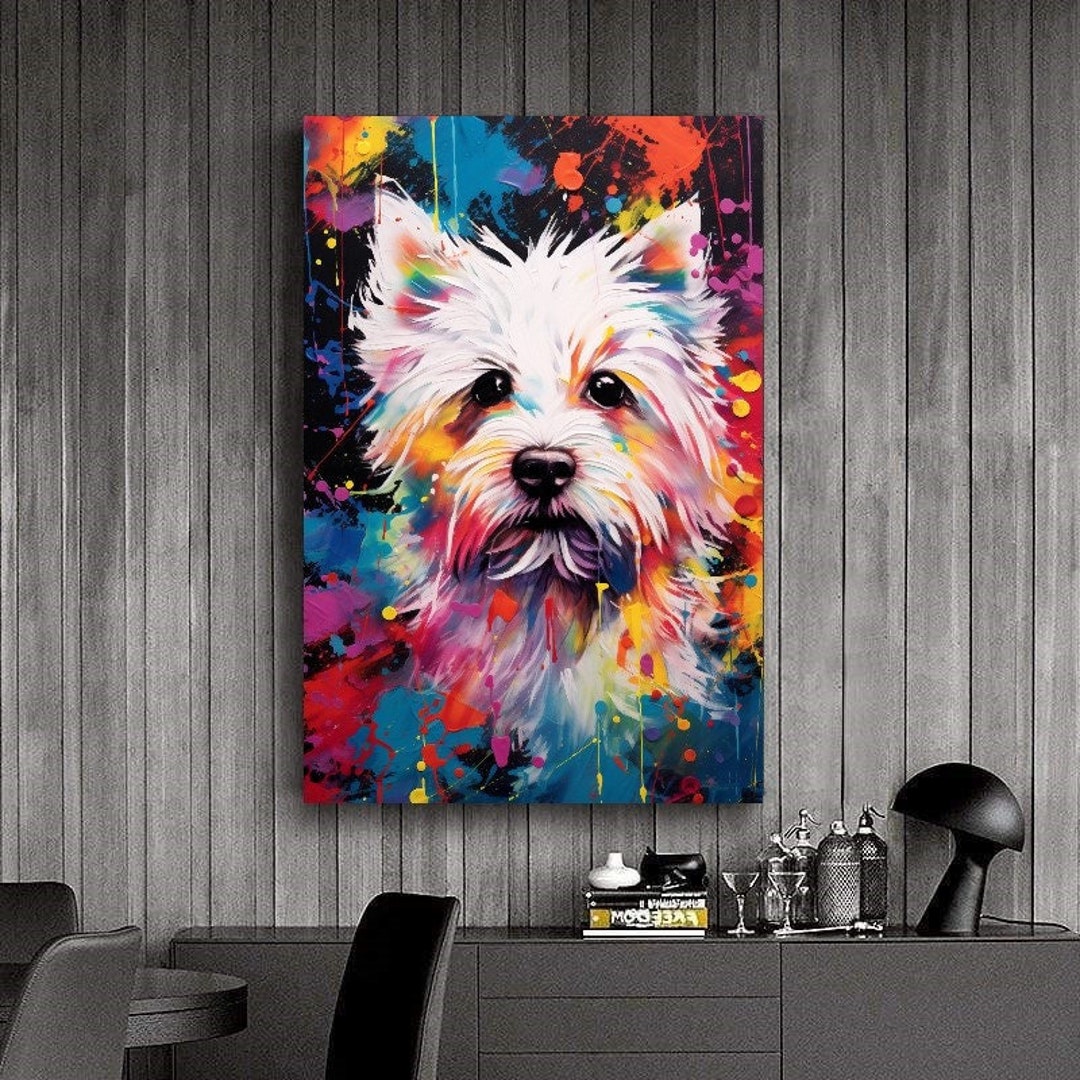 Vibrant White Dog Art Colorful Canvas Print Pet Portrait Abstract ...