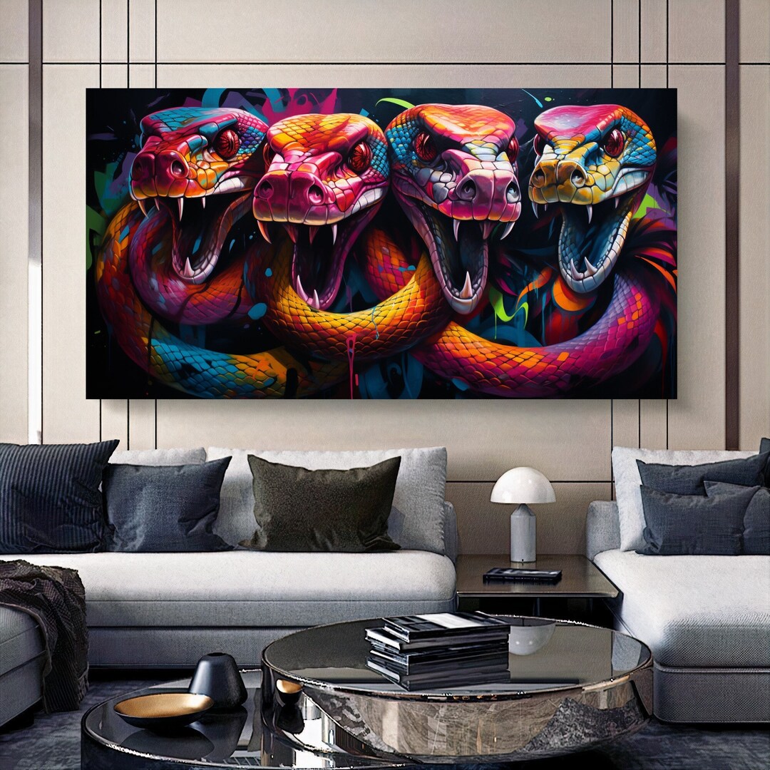 Vibrant Snake Family – Colorful Graffiti Style Canvas Wall Art - Large ...
