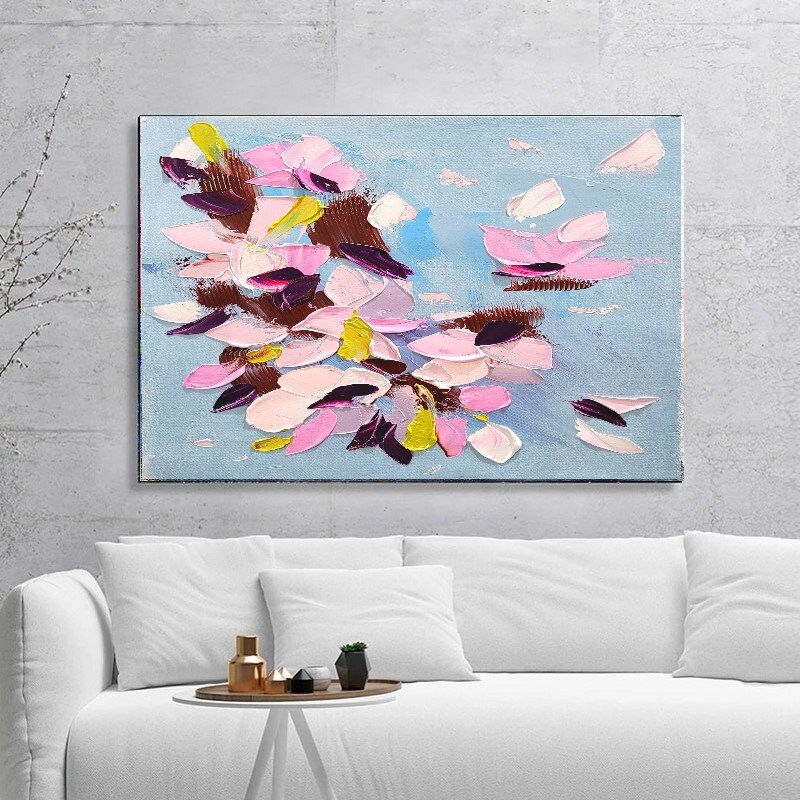 Floral Textured Oil Painting on Canvas Pink Flowers Impasto - Etsy