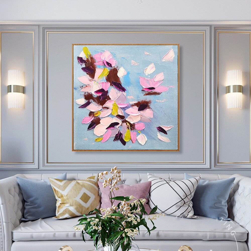 Floral Textured Oil Painting on Canvas Pink Flowers Impasto - Etsy