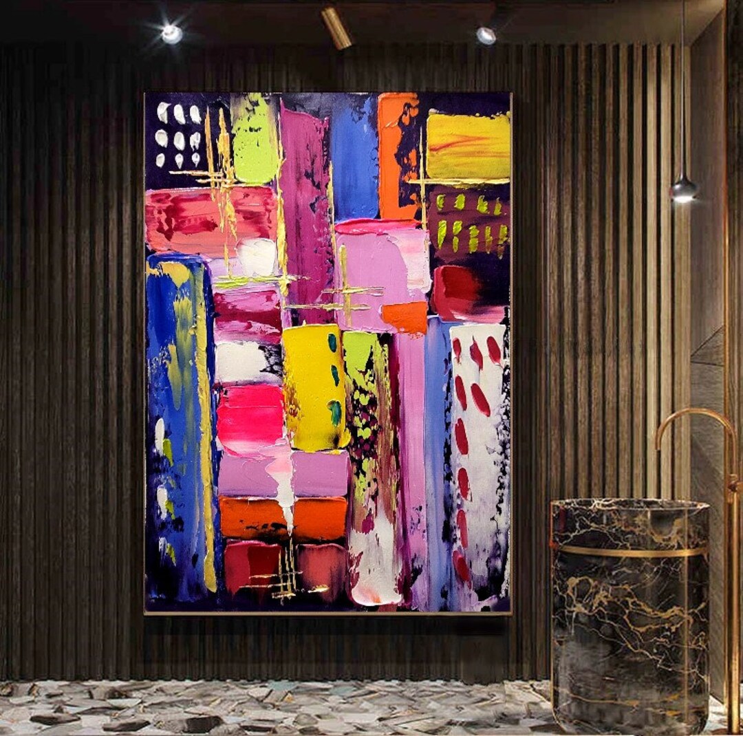 LARGE CONTEMPORARY ART, Vivid Color Oil Painting on Canvas, Impasto Art ...
