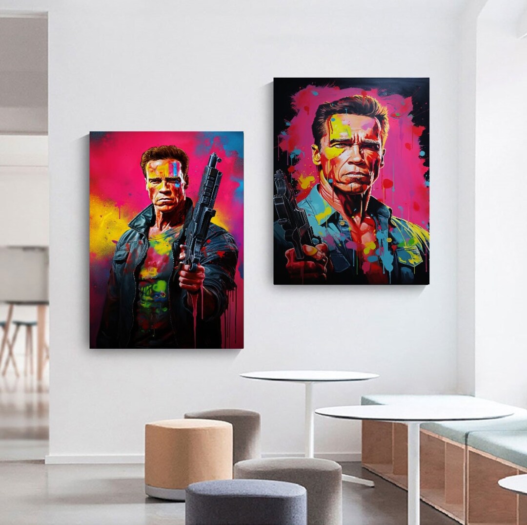 TERMINATOR Arnold Schwarzenegger Art, Large Stretched Print on Canvas ...