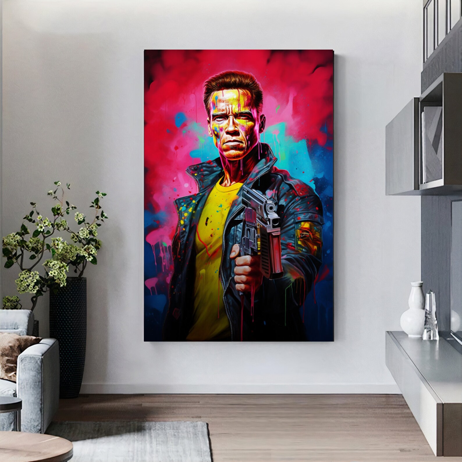 TERMINATOR Arnold Schwarzenegger Art, Large Stretched Print on Canvas ...