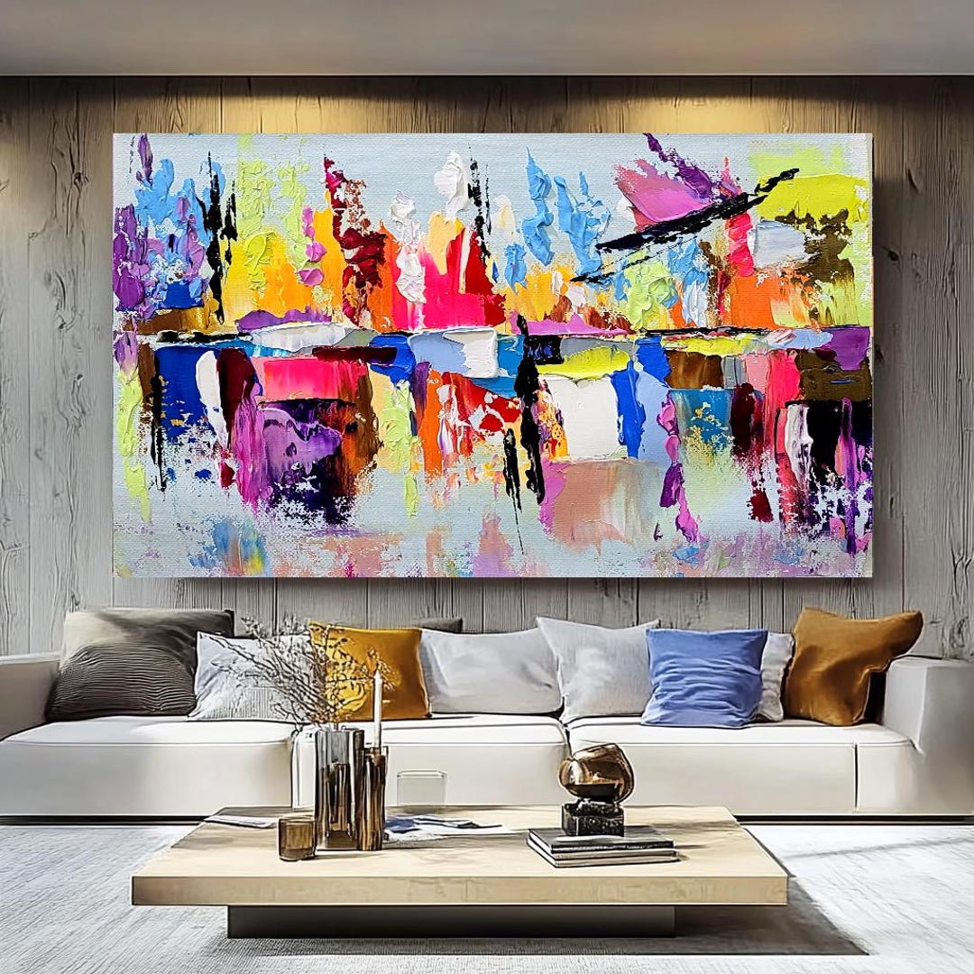 LARGE CONTEMPORARY ART, Vivid Color Oil Painting on Canvas, Impasto Art ...