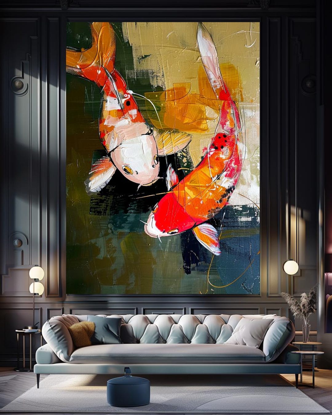 Colorful Koi Fish Impasto Oil Painting – Textured Japanese Art on ...