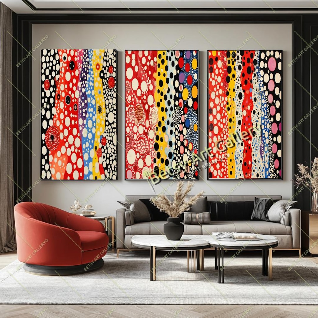 Yayoi Kusama Inspired Canvas Print Infinity Stripes Polka Dot Art Etsy