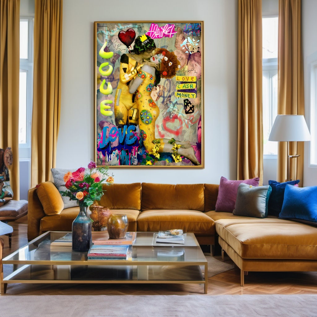 Print on Canvas, the Kiss by Gustav Klimt Pop Art Cnvas Street Graffiti ...
