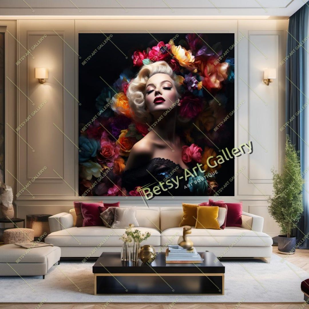 Luxurious Marilyn Monroe Floral Canvas Print – Hollywood Icon Wall Art ...
