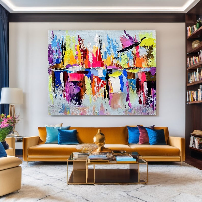 LARGE CONTEMPORARY ART, Vivid Color Oil Painting on Canvas, Impasto Art ...