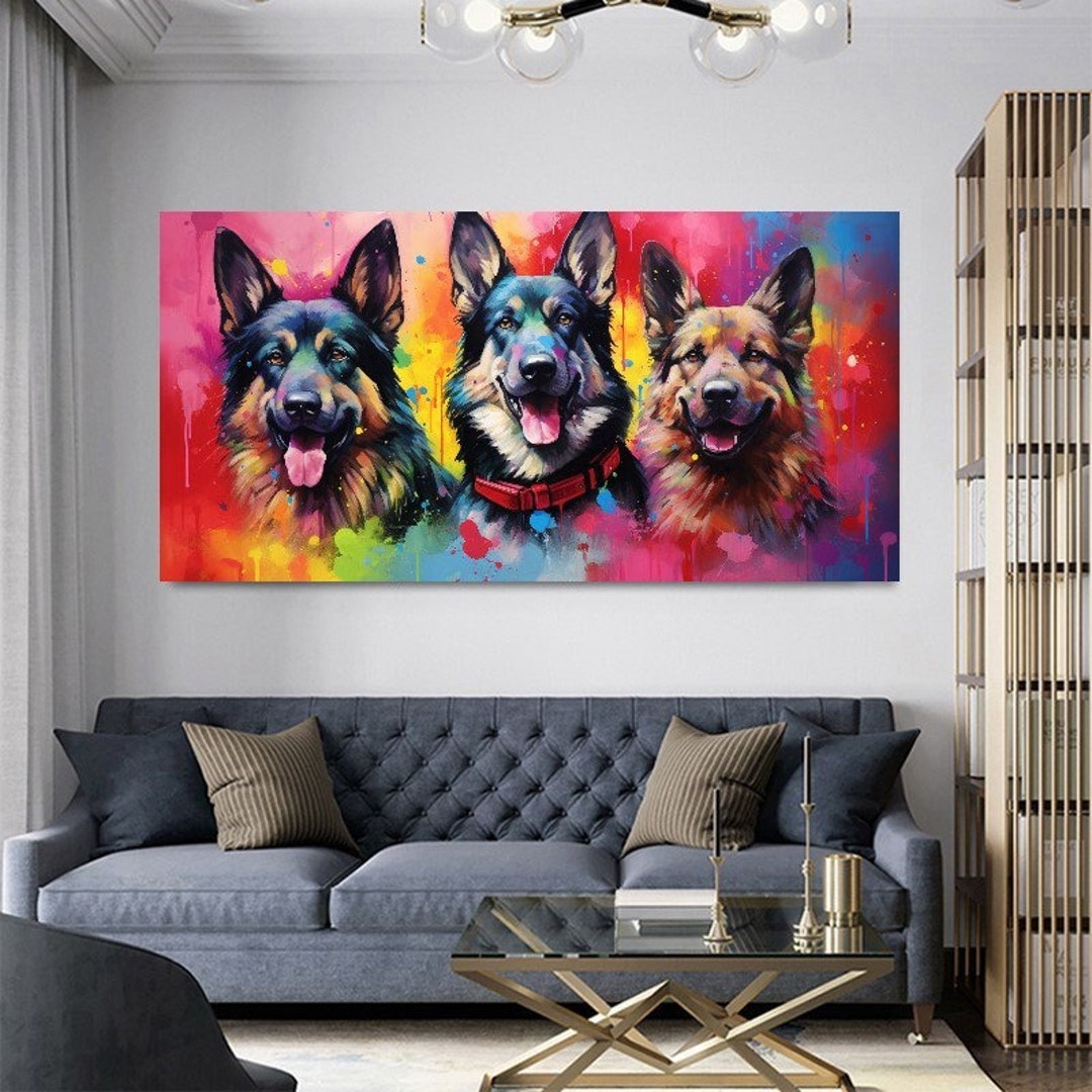Large Panoramic Print on Canvas Three Dogs, Modern Printed Canvas ...