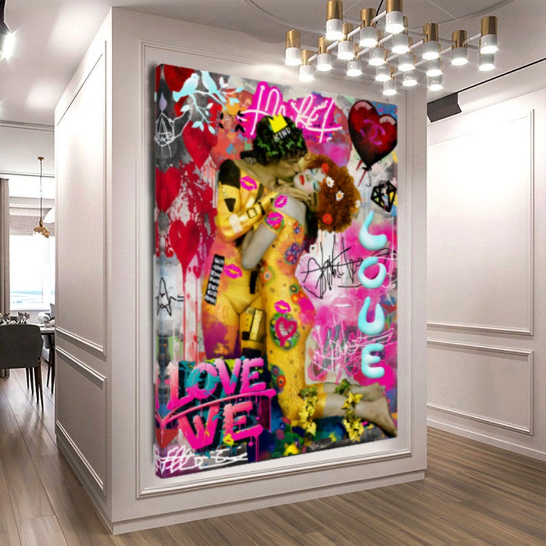Print on Canvas the Kiss by Gustav Klimt Pop Art Print Street Graffiti ...
