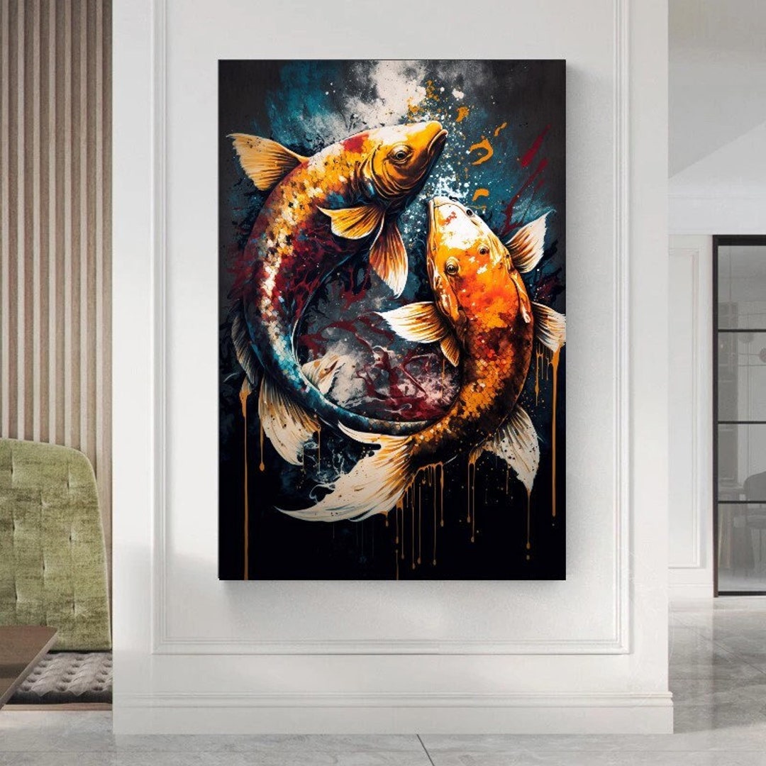 TWO KOI FISH Stretched Print on Canvas, Graffiti Koi Fish Art Street ...