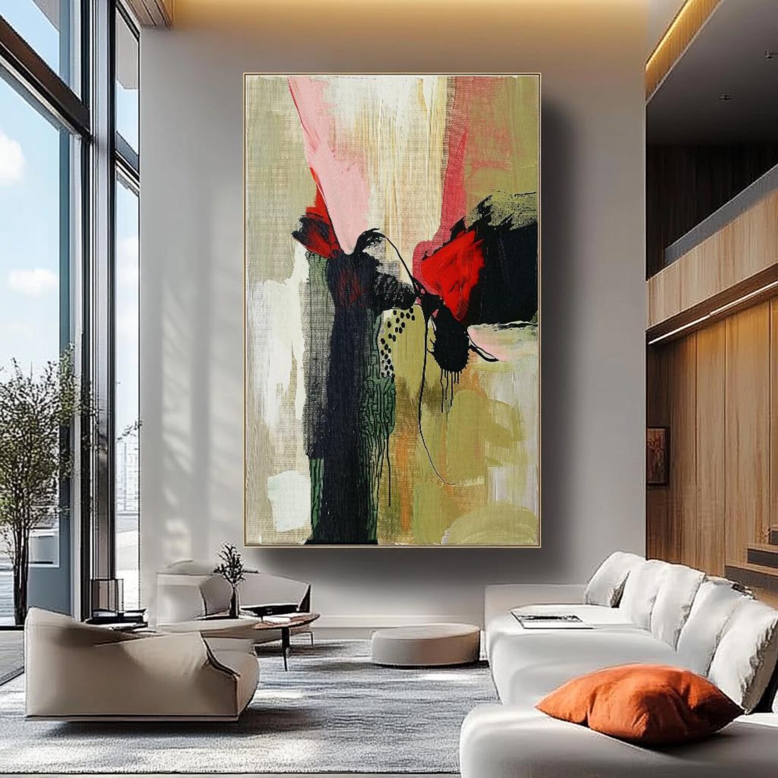 Large Abstract Oil Painting on Linen Canvas: Colorful Impasto Wall Art ...