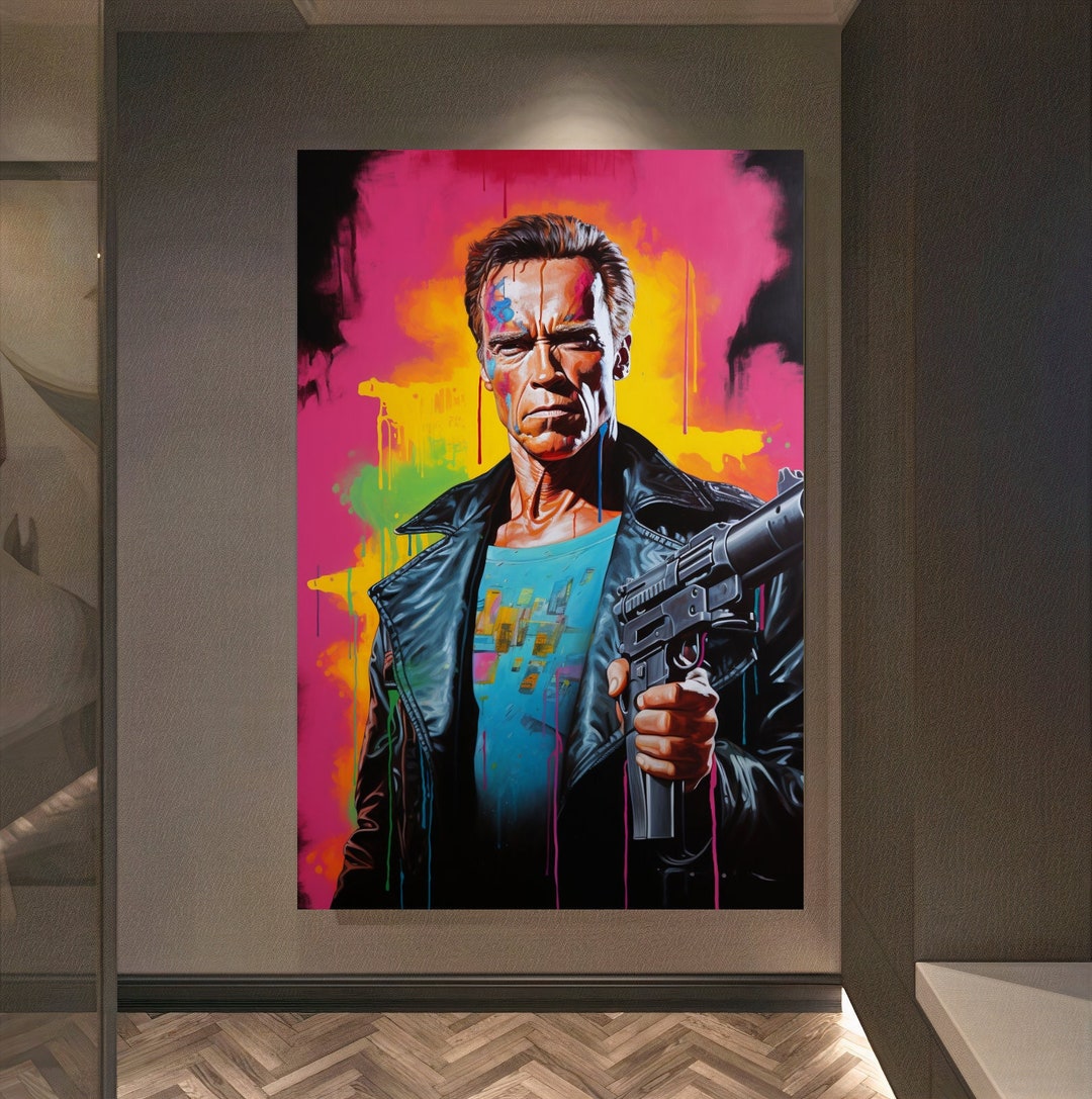 TERMINATOR Arnold Schwarzenegger Art, Large Stretched Print on Canvas ...