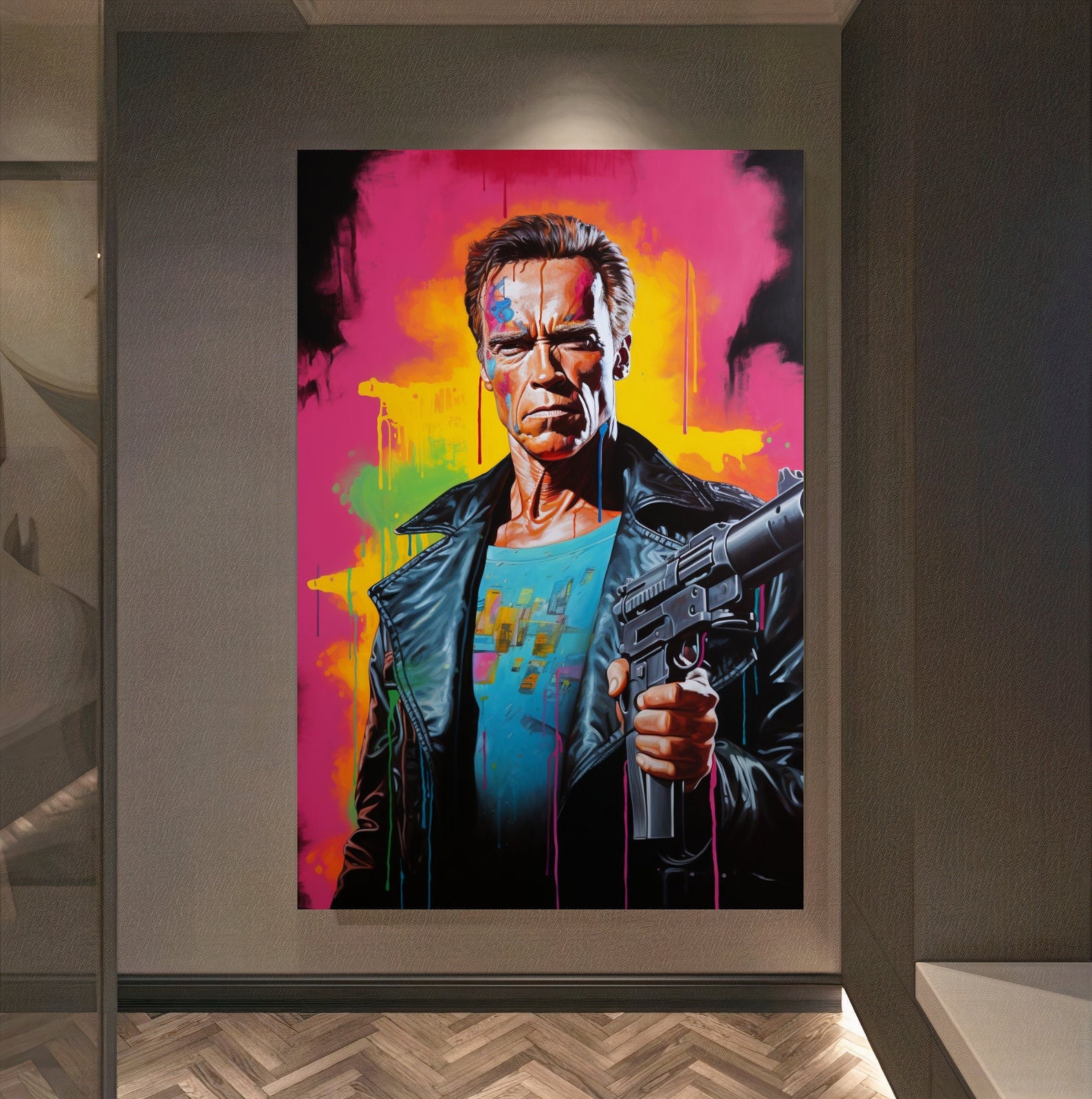 TERMINATOR Arnold Schwarzenegger Art, Large Stretched Print on Canvas ...