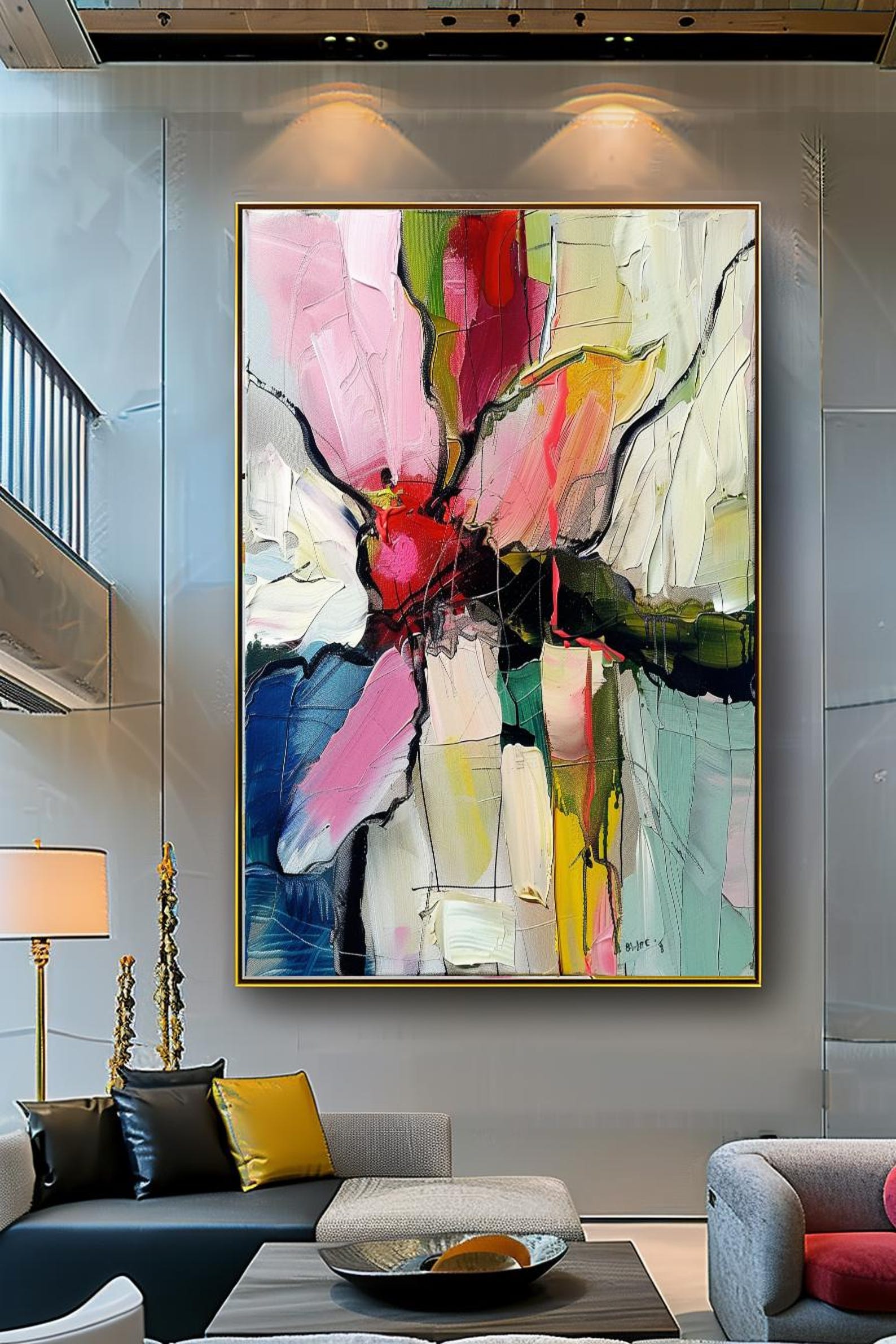 Colorful Abstract Art Print On Canvas Modern Wall Decor Etsy