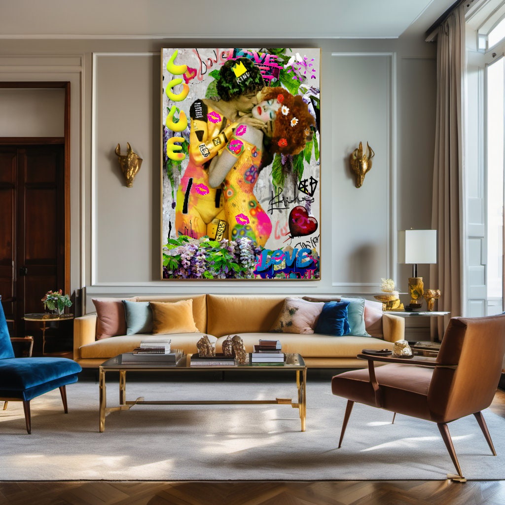 Print on Canvas, the Kiss by Gustav Klimt Pop Art Cnvas Street Graffiti ...