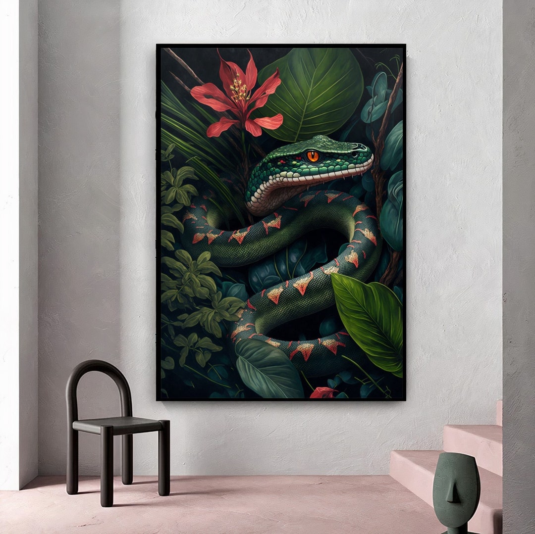 Red Green Snake Jungle Art – Large Modern Printed Canvas Wall Decor - Etsy
