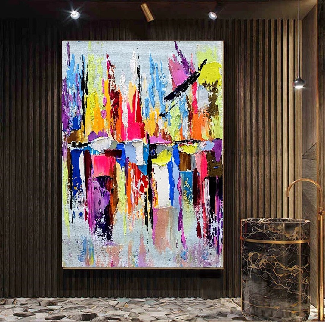LARGE CONTEMPORARY ART, Vivid Color Oil Painting on Canvas, Impasto Art ...
