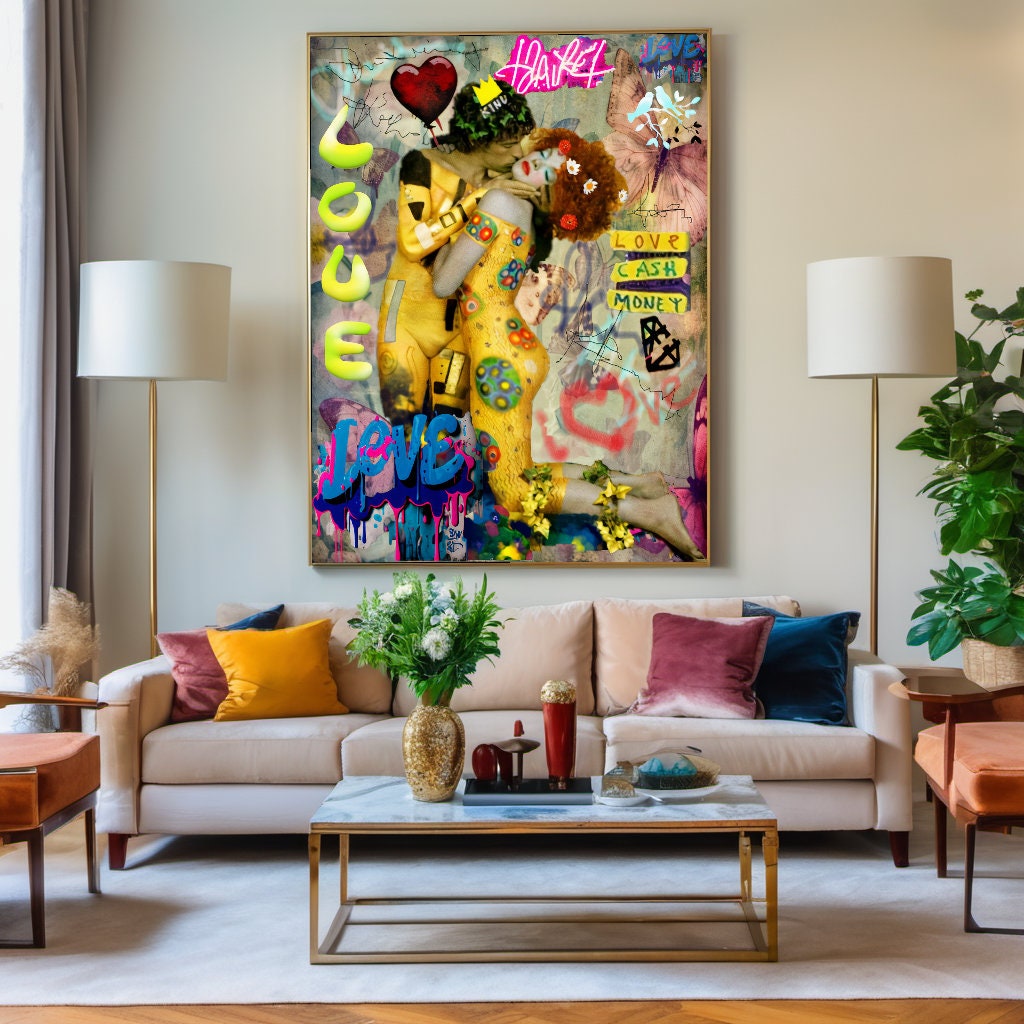 Print on Canvas, the Kiss by Gustav Klimt Pop Art Cnvas Street Graffiti ...